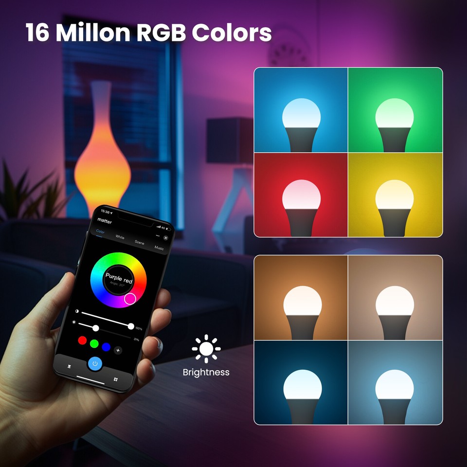 MOES Smart Matter WiFi E27 LED Light Bulbs CW RGB Dimmable Homekit ...