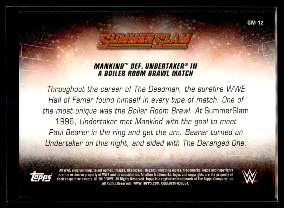 2019 Topps WWE SummerSlam Wrestling Greatest Matches #GM-12 Mankind def ...