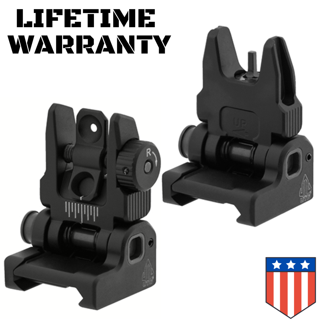UTG Aluminum Front Rear BUIS Spring Pop Up Sights Picatinny Rail Mount ...