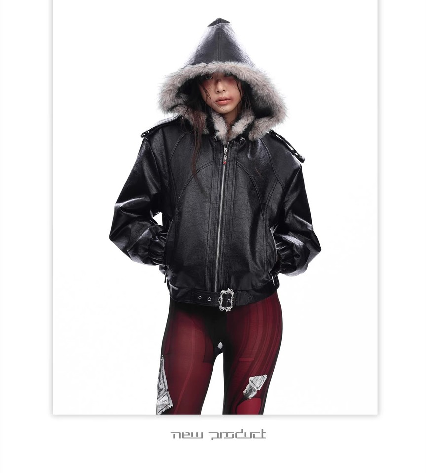Winter Chic Real Fur Hooded Genuine Leather Long Sleeve Thick Warm ...