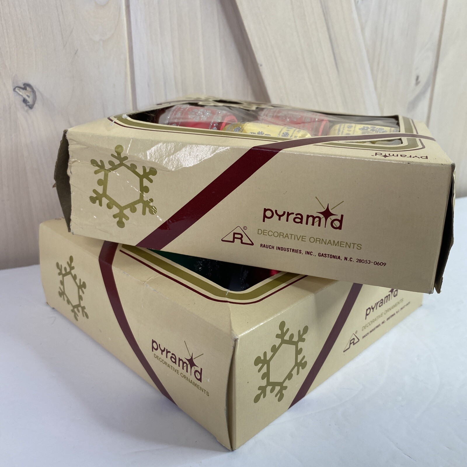 Vintage Pyramid Drum Ornaments Satin Sheen Christmas Glitter Gold Red ...