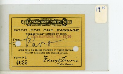Georgia Northern Railroad Pass Ticket 67 | eBay