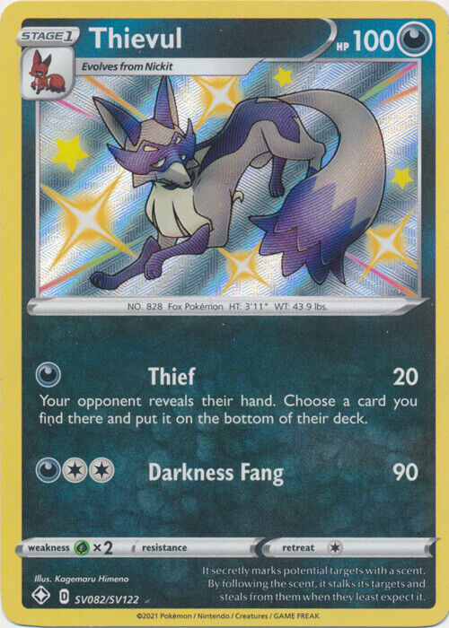 Thievul (Shiny) - SV082/SV122 Ultra Rare Shining Fates NM Pokemon TCG ...
