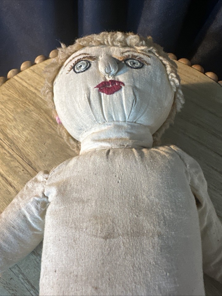 Antique Handmade Ragdoll Embroidered Face 20th C. Vintage Doll Rag Doll ...
