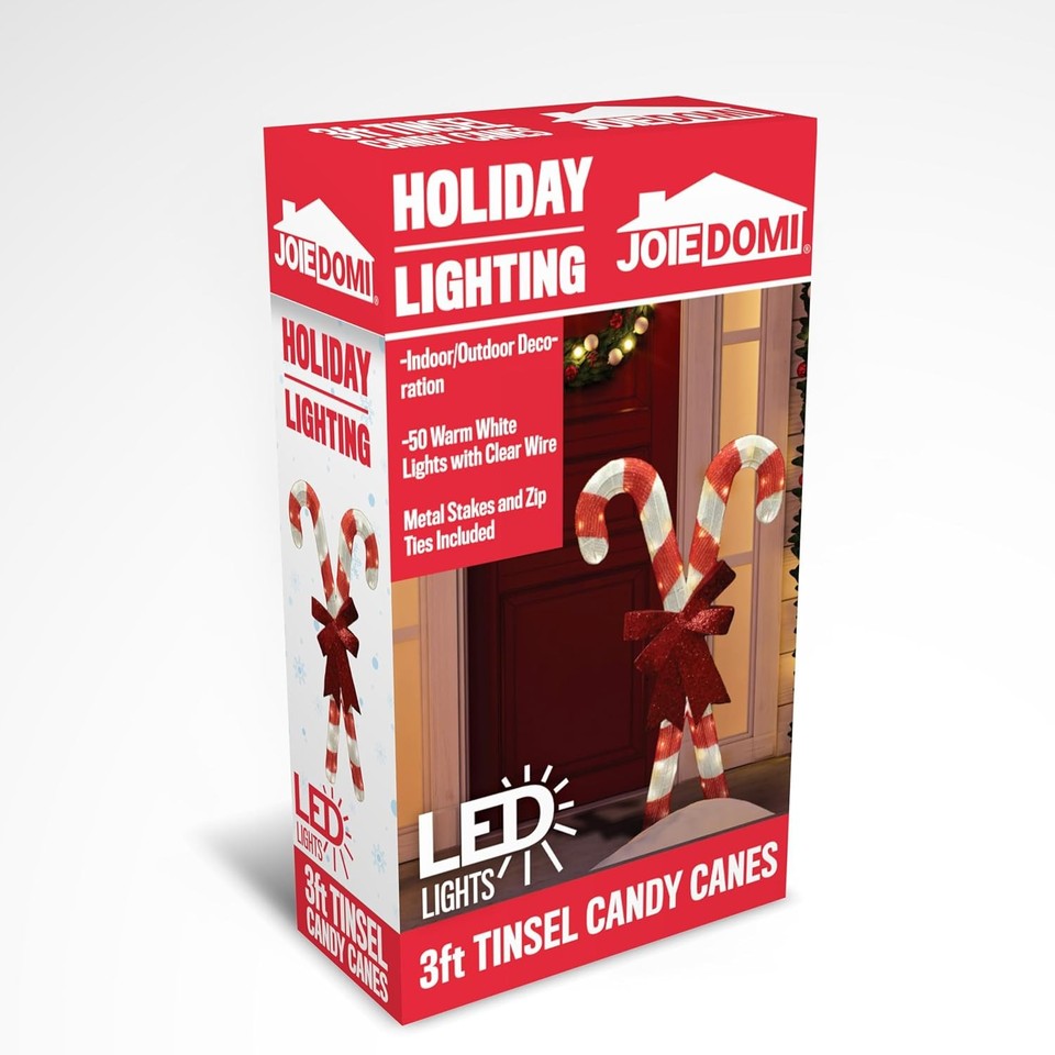 Lighted Candy Cane Christmas Decor 50 LED Warm White Outdoor Lawn ...