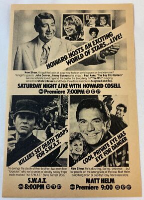 1975 ABC tv ad ~ SATURDAY NIGHT LIVE Howard Cosell, S.W.A.T. swat, MATT ...