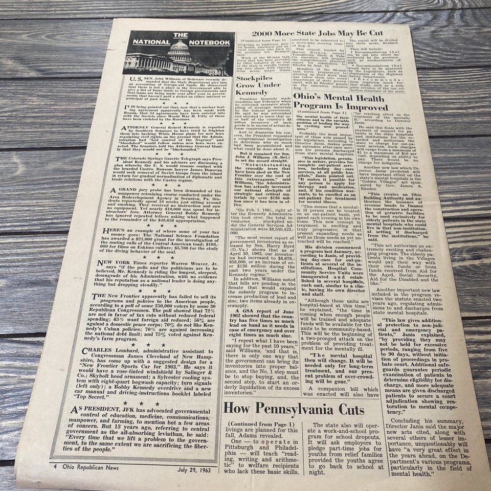 Vintage 1963 Ohio Republican News Vol 28 No 43 July 29 Ohios Mental ...
