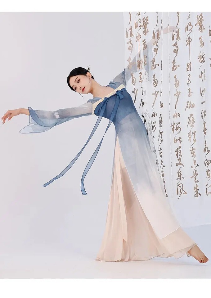 chinese classical gauze dance dress training costume hanfu performance ...