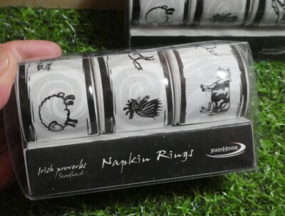 6 NAPKIN RINGS IRISH PROVERB SEANFHOCAL JOHN HINDE BLACK & WHITE ...