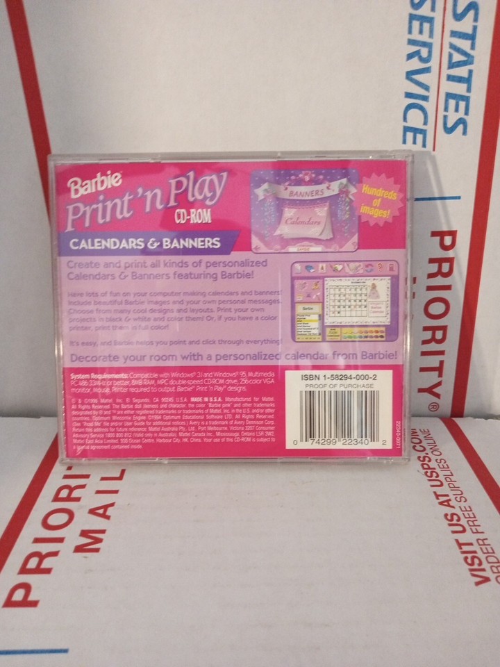 BARBIE CALENDARS & BANNERS Print N Play CD ROM Mattel Media 1996 Win 95 ...