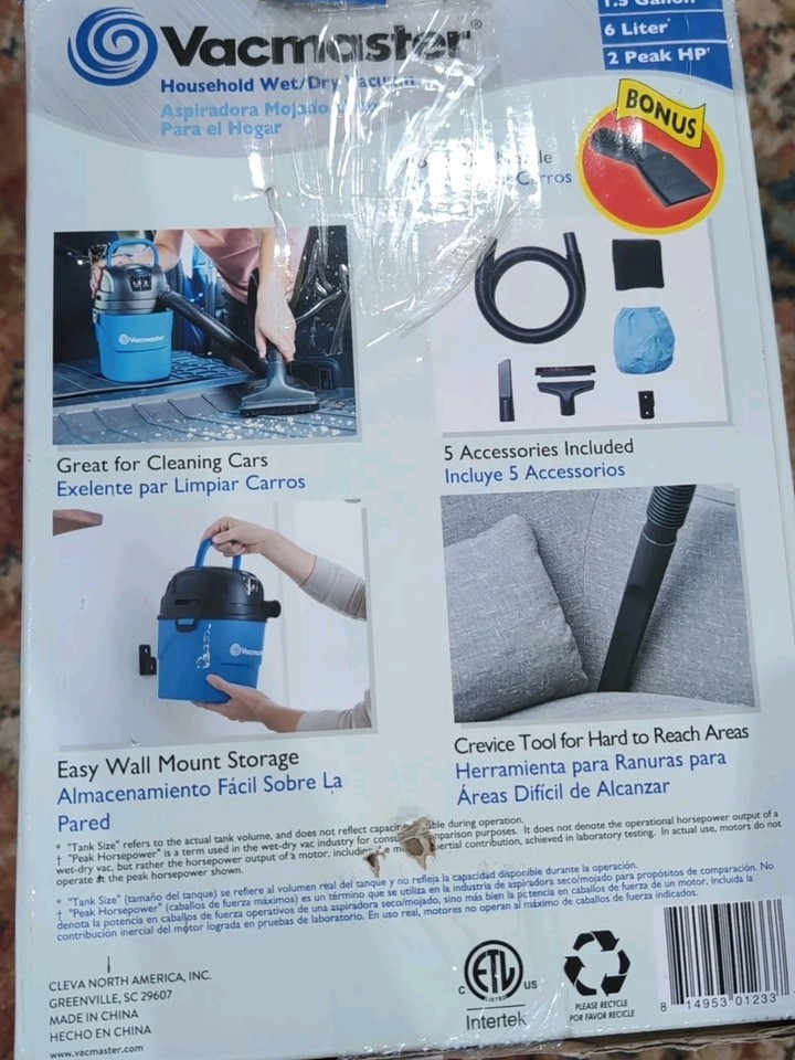 Vacmaster 1.5gal Portable Wet/Dry Vac w/ Car Nozzle - 600W Corded Shop ...