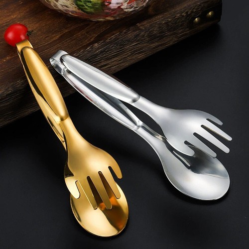 Stainless Steel Salad Bread Buffet Tongs Spoon Clip Clamp Food Serving ...