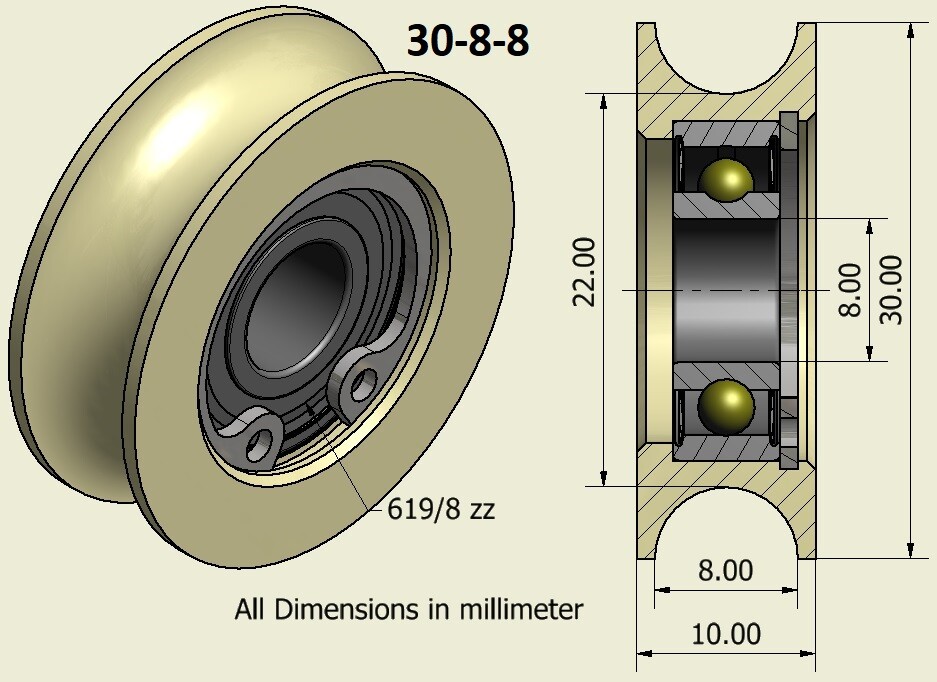 30mm Nylon Pulley Wheel with Ball Bearings Various Groove Size ...