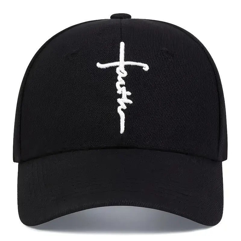 Faith Cross Embroidered Christian Black Baseball Cap, Adjustable Hat ...