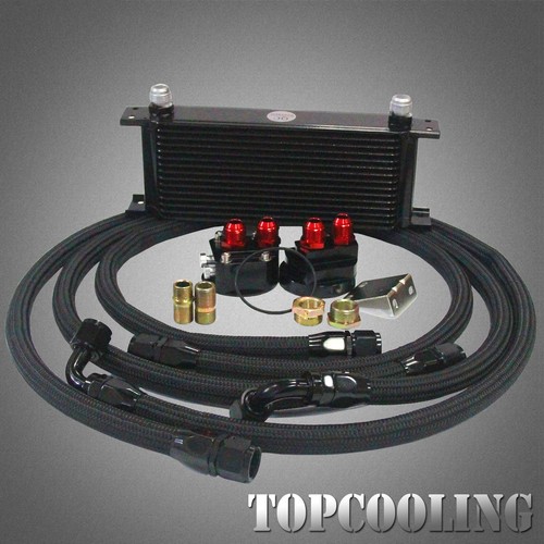 15 Row Aluminum AN10 Engine Oil Cooler +Filter Relocation Kits 3/4 ...
