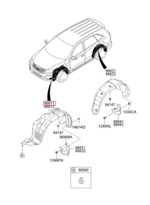 Genuine/OEM 868102P500 GUARD ASSY-FRONT WHEEL,LH for Kia Sorento R 09 ...