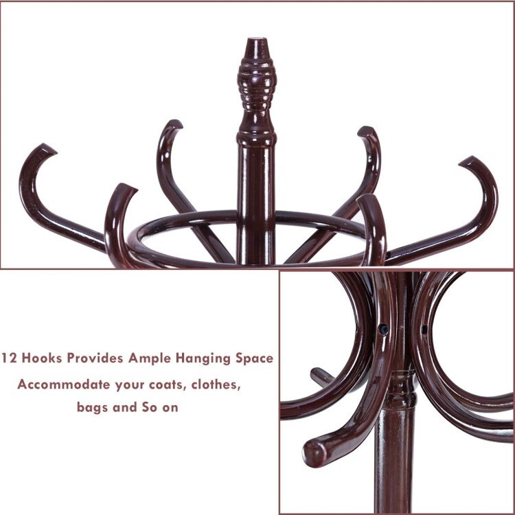 Wooden Standing Hat Coat Rack Tree Bag Hanger Tree 12 Hook Umbrella ...