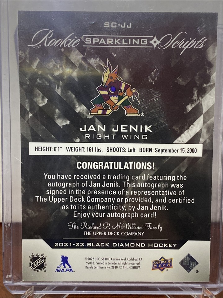 2021-22 UD Black Diamond Jan Jenik Rookie Sparkling Scripts #SC-JJ | eBay