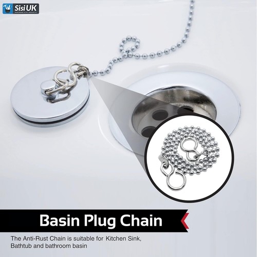 REPLACEMENT CHROME 12" 18" SINK BASIN BATH BALL PLUG CHAIN AND S HOOK ...