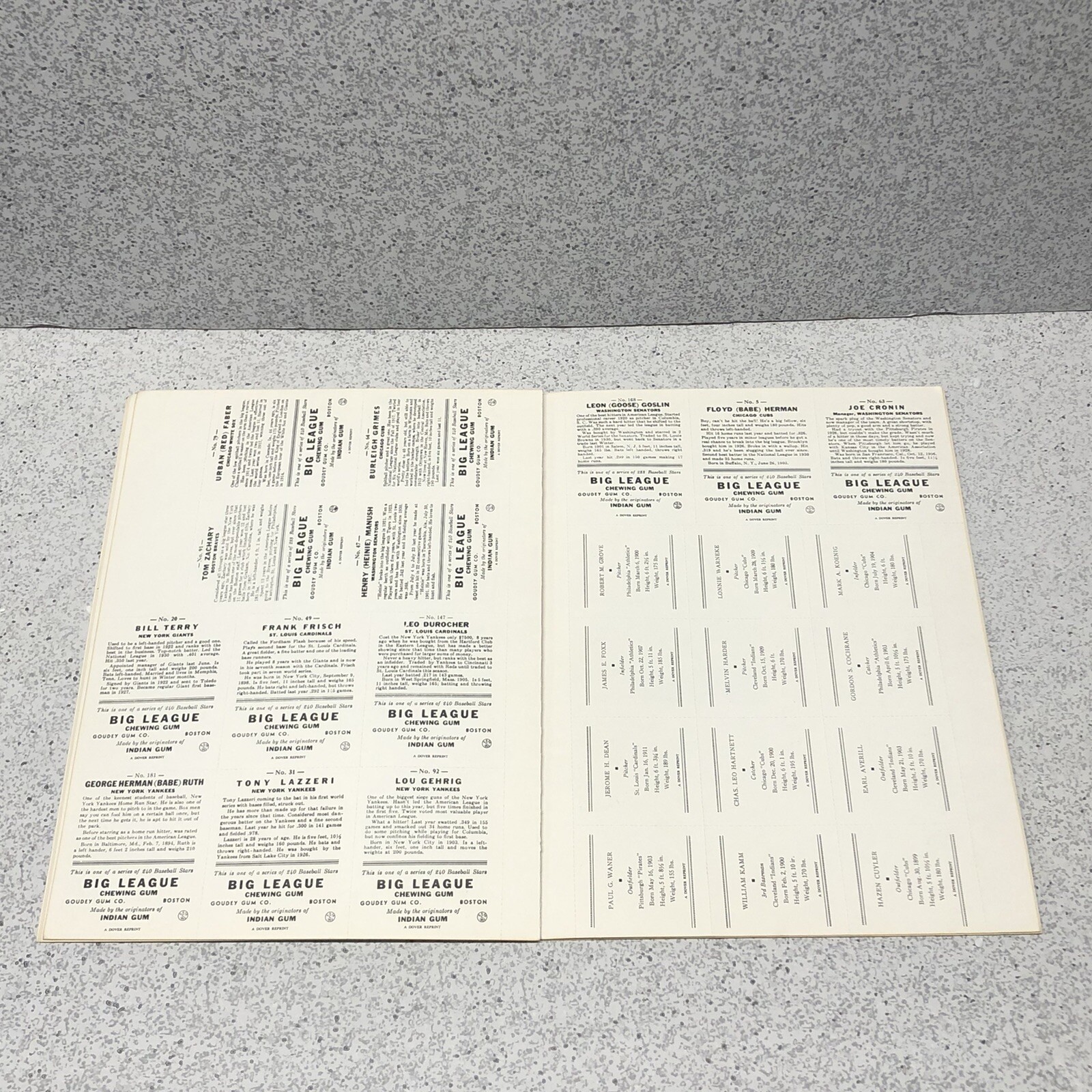 Dover Reprints 8 Pages In Total Baseball Cards Vintage READ Description ...