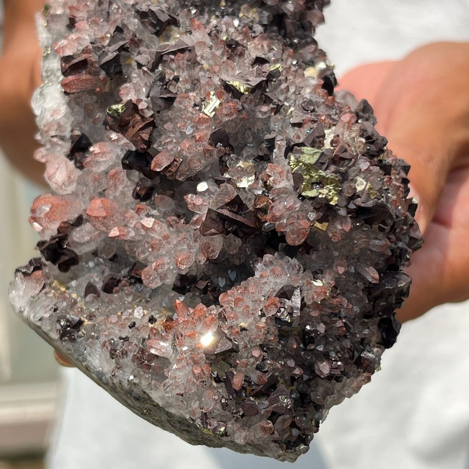 920g Large Natural Red Quartz Crystal Cluster & Pyrite Gold Mineral ...