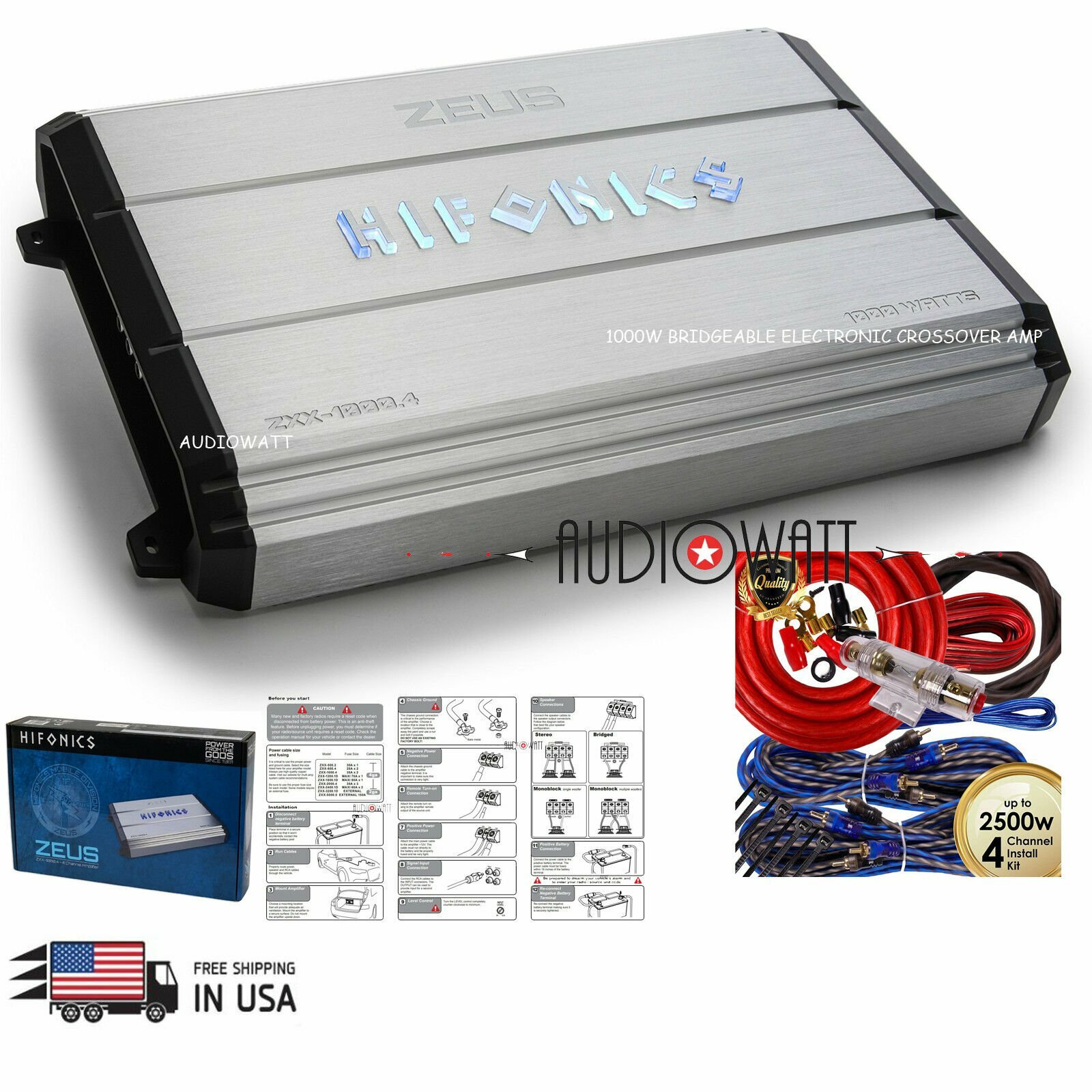 HIFONICS ZEUS 1200 WATTS BRIDGEABLE 4-CHANNEL AMP CLASS A/B + 4-CH AMP ...