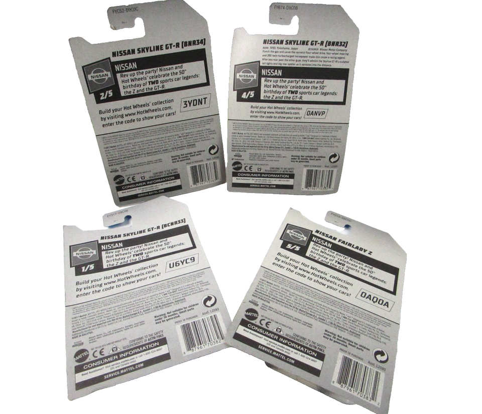 NEW-4 LOT-HOT WHEELS NISSAN-SKYLINE GT-R-FAIRLADY Z (BNR 33-34-32) | eBay