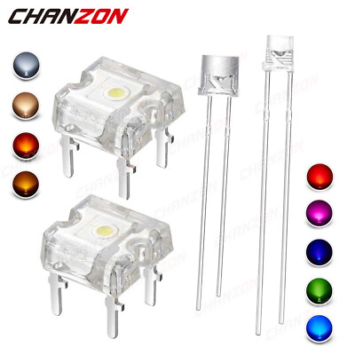 100pcs 3mm 5mm Flat Top LED Piranha Light Emitting Diode White Red ...