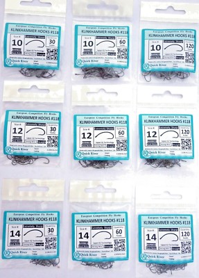 FLY HOOKS KLINKHAMMER Fly Fishing Barbed fly tying hook #118KH #10, 12 ...