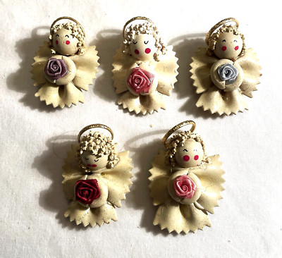 5 Pasta Angel Magnet Bowtie Kitchen Refrigerator w/Roses Wood Face ...