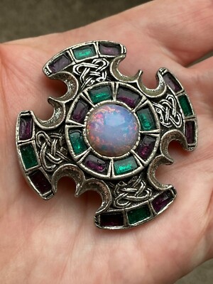 Vintage Miracle Brooch & Pendant Scottish Celtic Pink Green Glass Opal ...