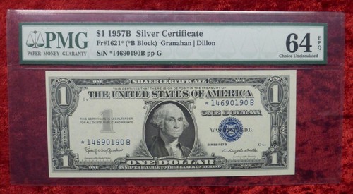 1957 B PMG Choice Uncirculated 64 EPQ USA $1 Star Silver Certificate ...