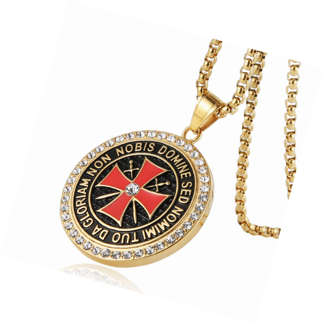 Knight Templar Necklace - Masonic Gold Color Stainless Steel Pendant ...