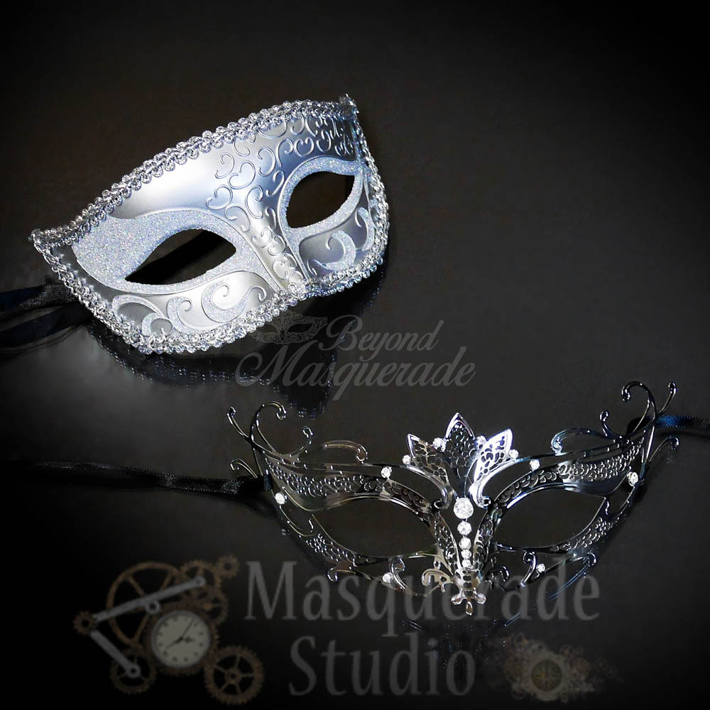 Couples Silver Charming and Silver Majestic Costume Party Masquerade ...