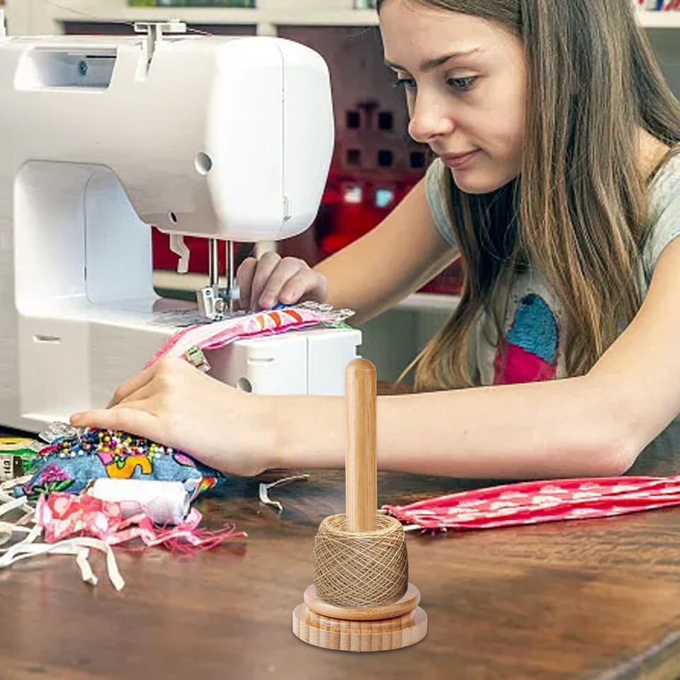 Yarn Spinner Holder Rotating Wood Spool Rack Wool Organizer Crochet | eBay