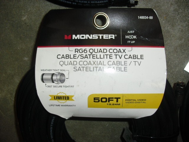 4ea New Monster 50ft RG6 Quad Coax Cable BLACK Digital video ...