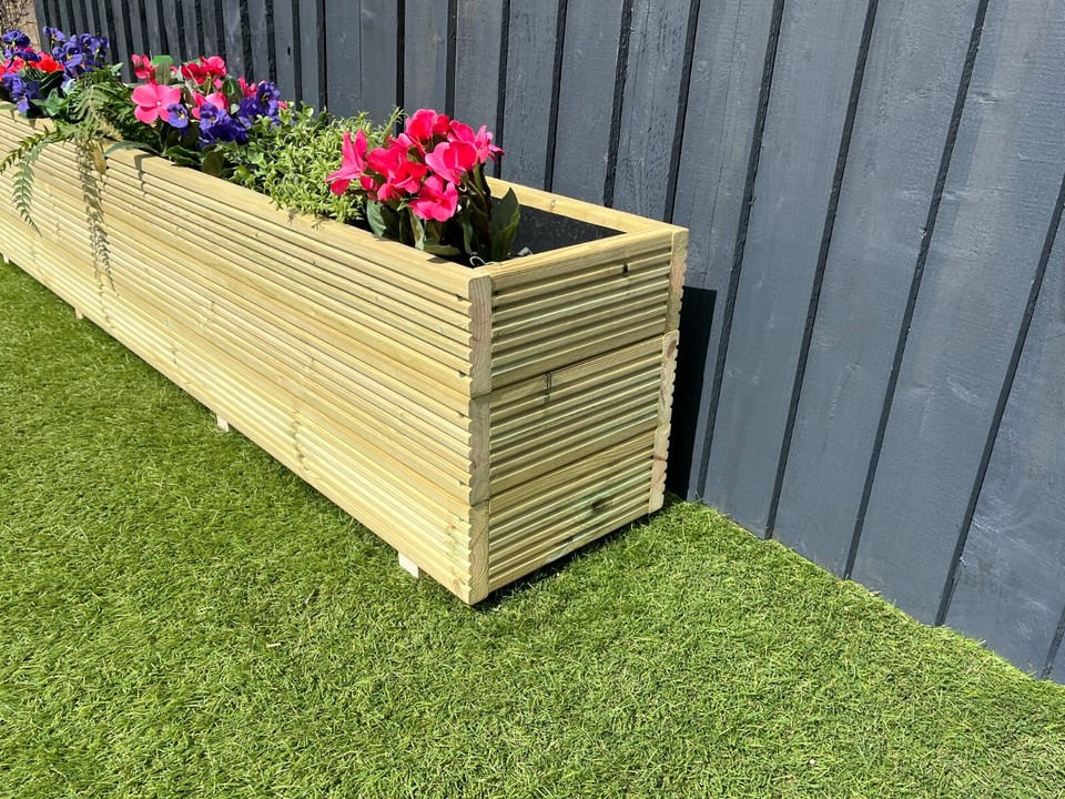3 Layer Large Wooden Garden Decking Trough Planter Pot Box 2ft 3ft 4ft ...