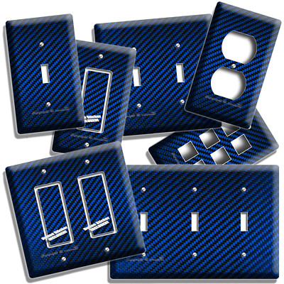 NAVY BLUE CARBON FIBER LOOK LIGHT SWITCH OUTLET COVER WALL PLATE GARAGE ...