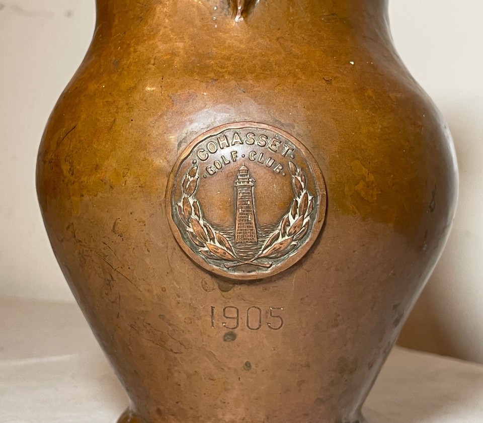 rare vintage 1905 Cohasset Golf Club exhibit heavy copper trophy ...