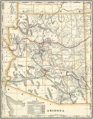 Arizona - 1901 - Railroad Map Poster | eBay