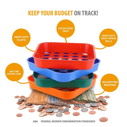 Coin Sorters Tray & Coin Counters – 4 Color-Coded Coin Sorting Tray ...