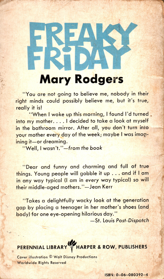 Freaky Friday by Mary Rodgers ( Perennial Library | First Printing ...