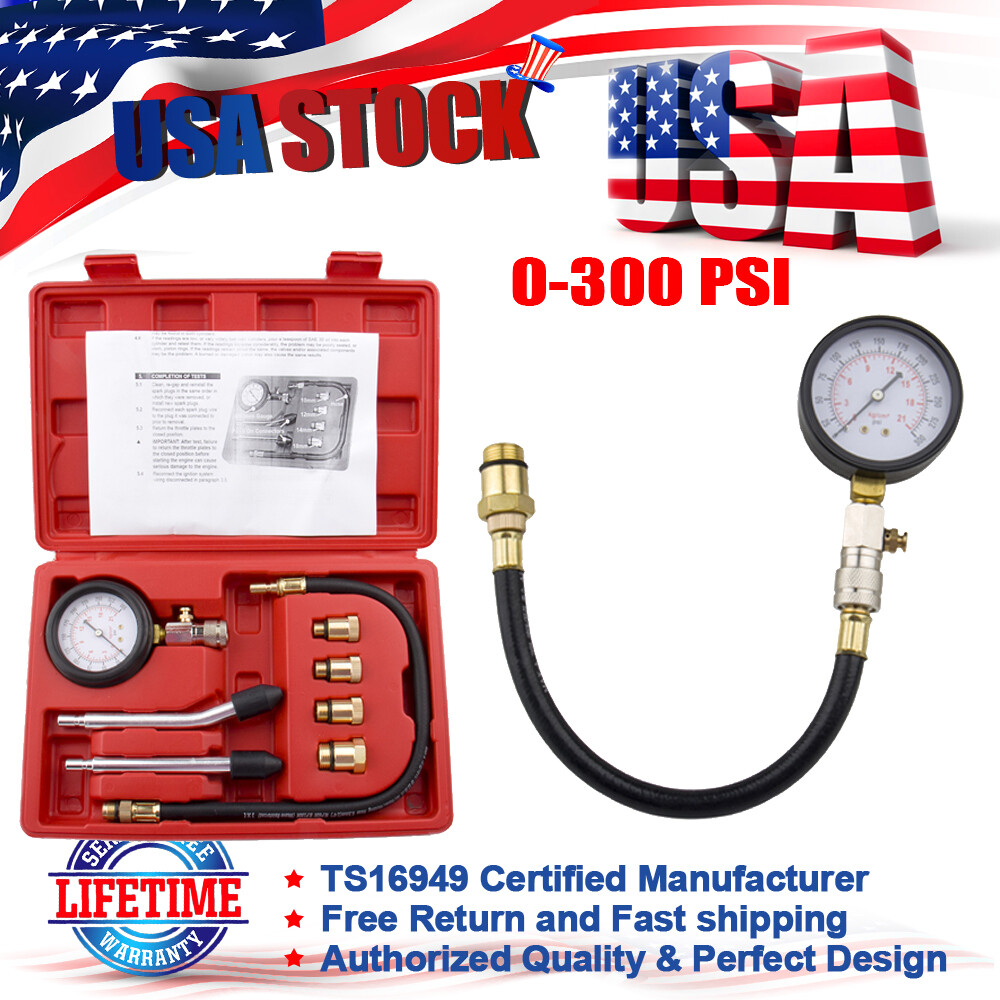ENGINE COMPRESSION TESTER TESTING GAUGE GAGE CHECK TEST TOOL KIT 0~300 ...