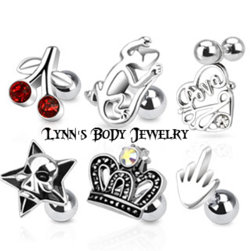 Cherry Crown Gecko Skull Love Middle Finger * 16g Surgical Steel ...