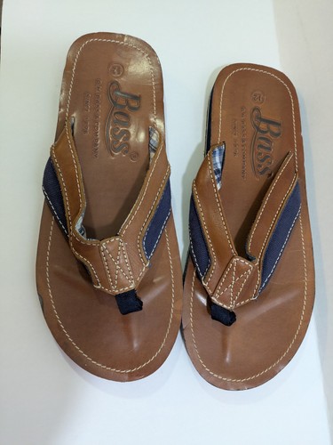G.H. Bass & Co. Flip Flops Men's Size 12 Tan And Blue Real Leather ...