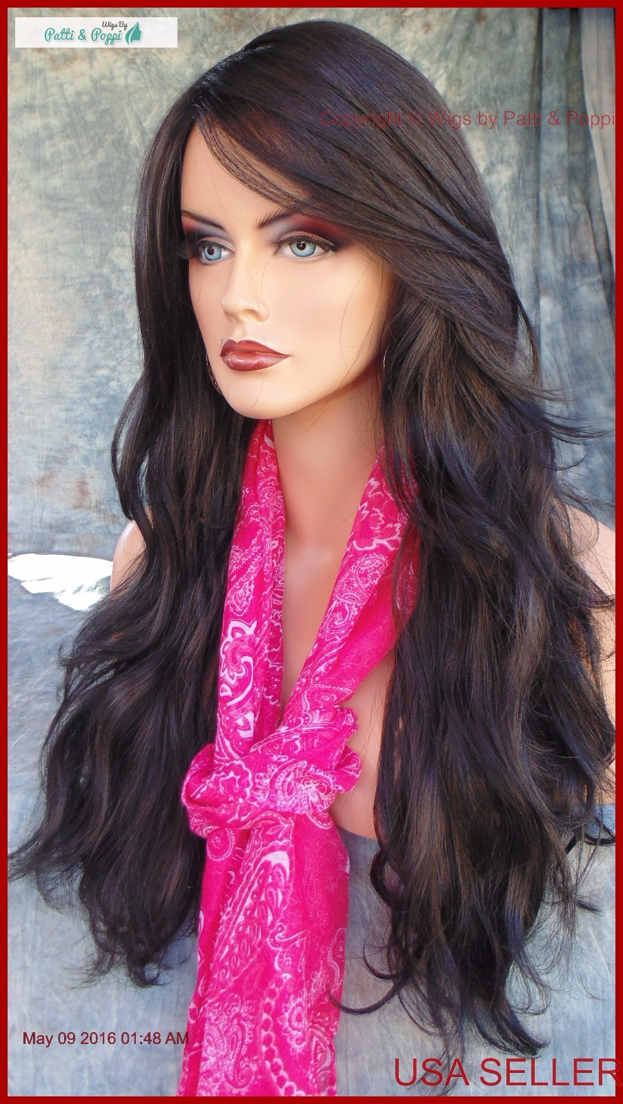 LONG SLIGHTLY WAVY WIG HEAT SAFE SKIN TOP ☆ CLR ONYX GORGEOUS STRIKING ...