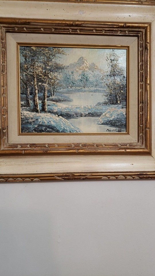 Vintage David Baxter Winter Landscape Oil Painting Framed on Wood Snowy ...