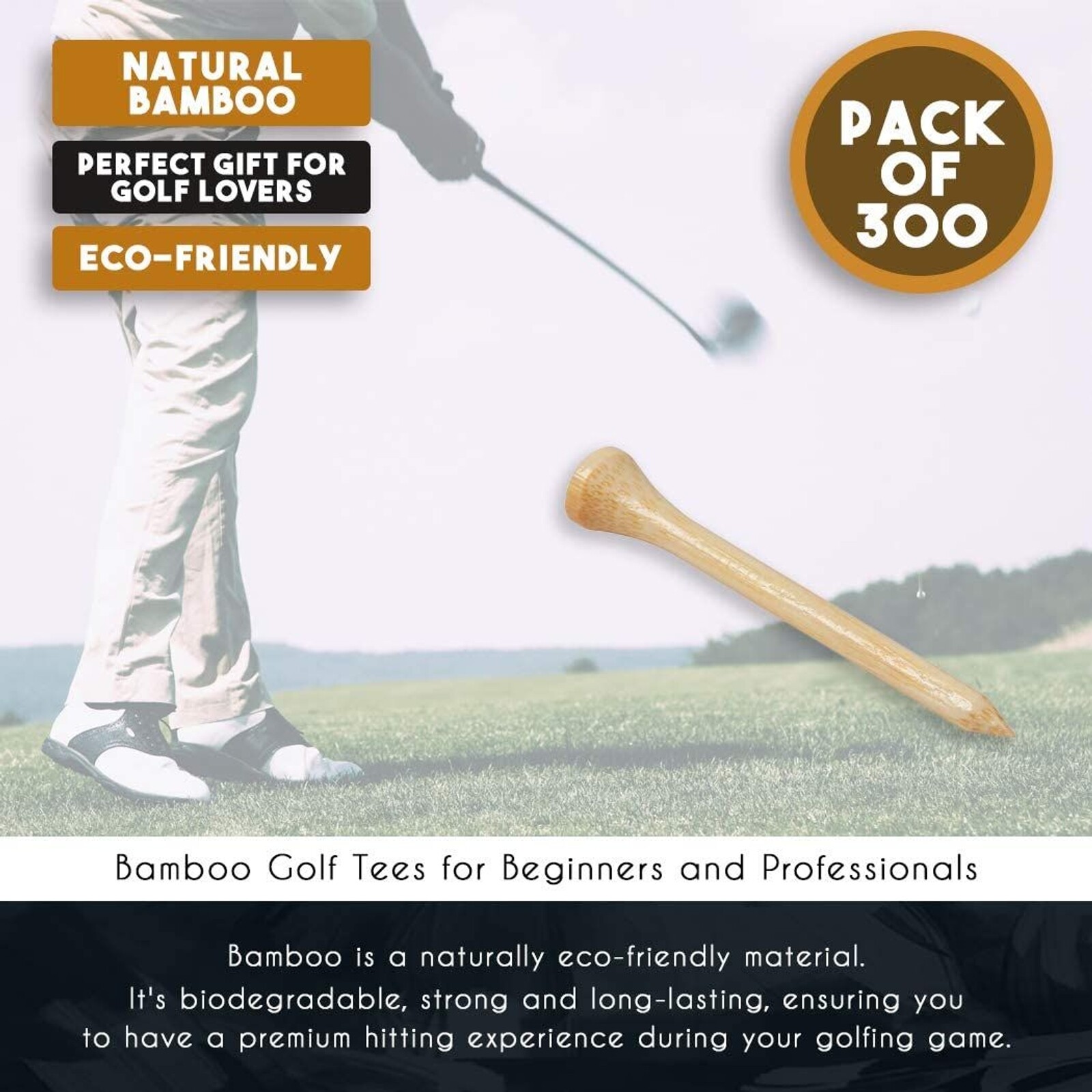 300 Pack Bamboo Golf Tees in Bulk (2 3/4 inch, Natural Wood Color ...