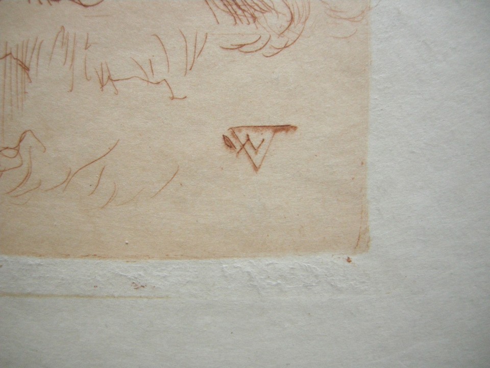 Wilhelm Volz (1955-1901) Faun mit Nymphe Orig Radierung um 1890 monogr ...