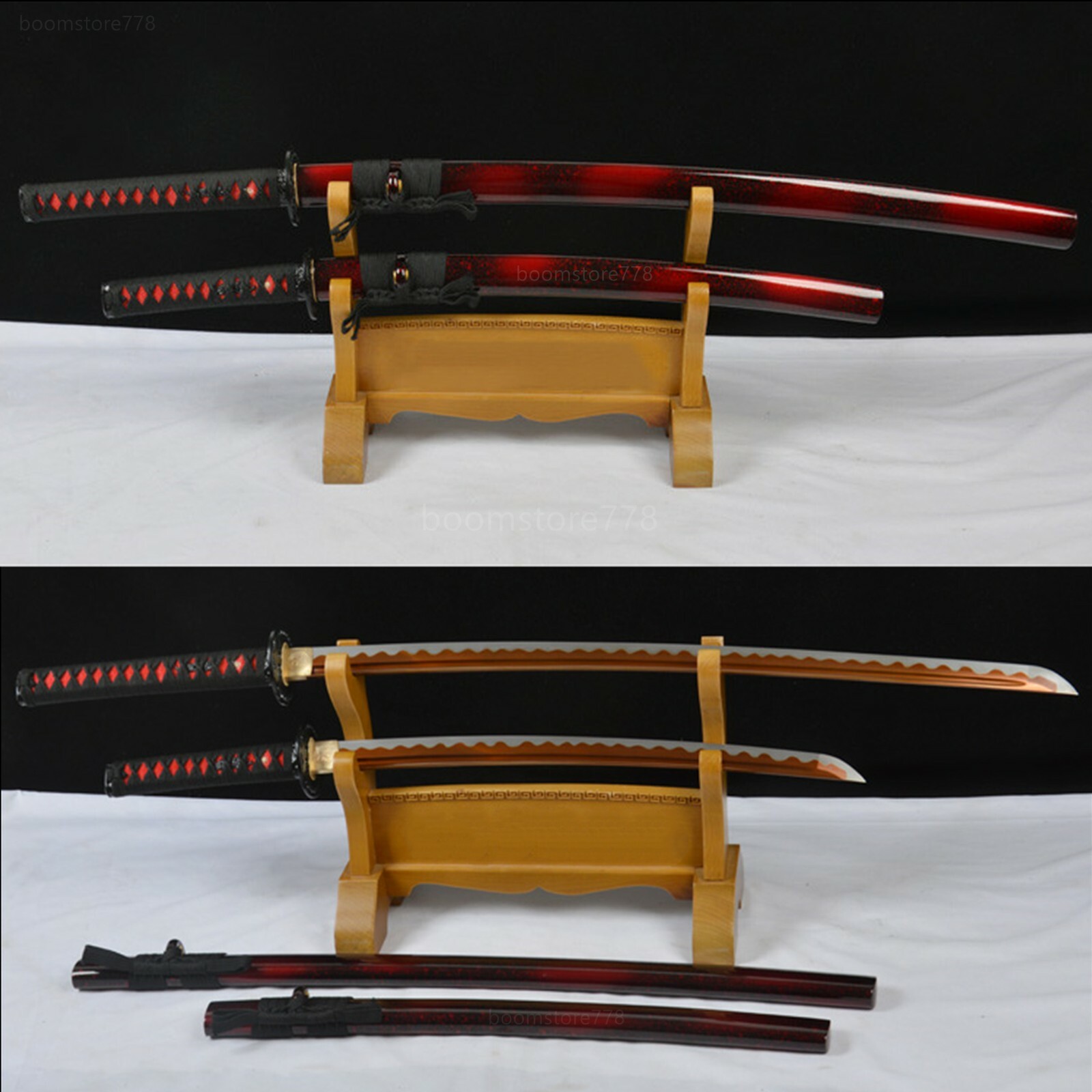 HANDMADE T1095 STEEL JAPANESE SAMURAI SWORD SET ( KATANA + WAKIZASH ...